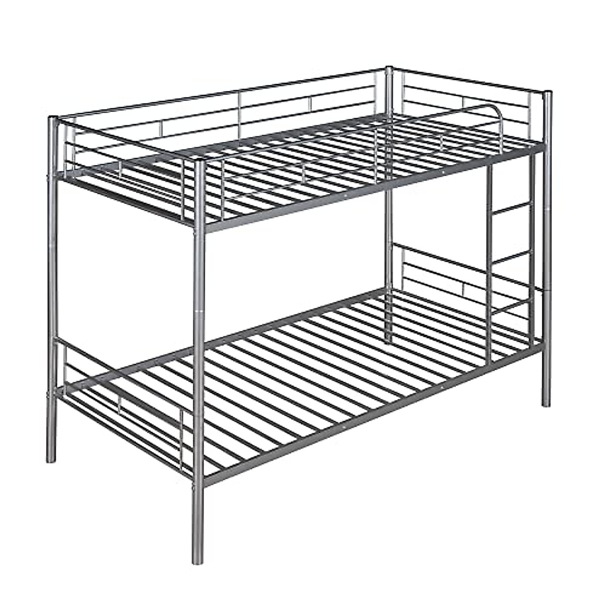 EMKK Metal Floor Bunk Bed, Twin Over Twin,Metal Bunk Bed, Twin Over Twin Size Beds with Sturdy Guard Rail & Removable Ladder,White