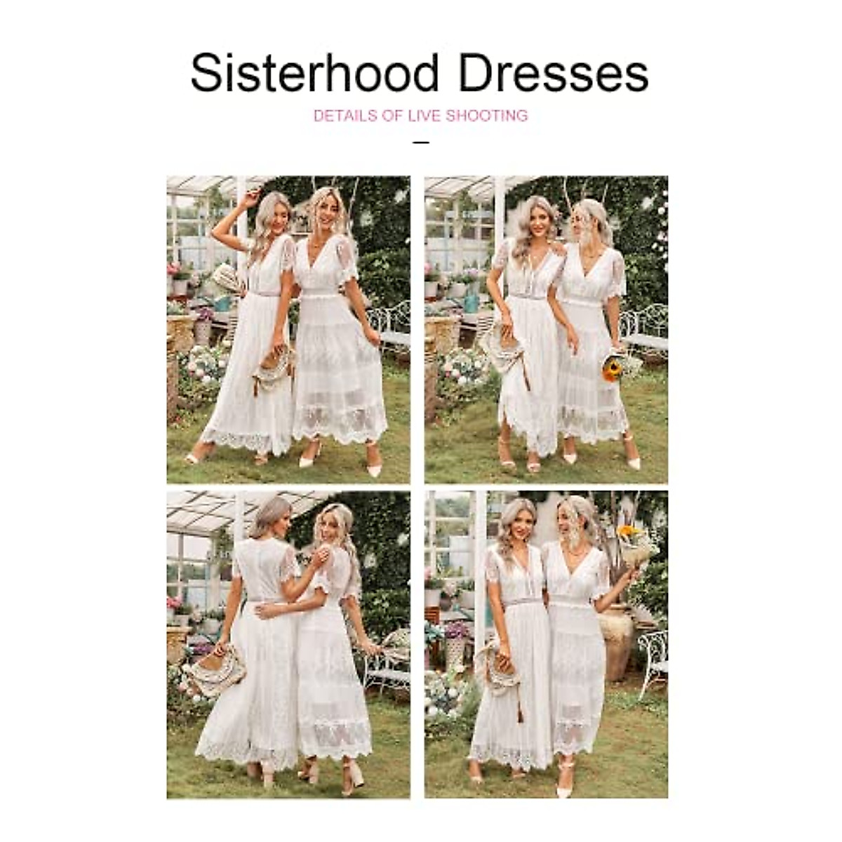 Bdcoco Women's V Neck Button Down Floral Lace Maxi Dress Casual Short Sleeve Boho Flowy Dresses White