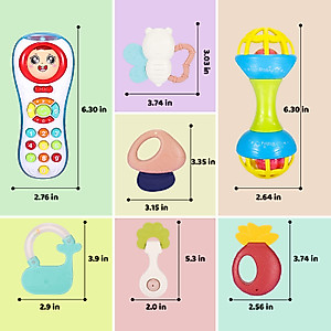 WOSTOO Baby Toys 0–6 Months, Baby Teething Toys Early Educational Learning Toys Gifts, Including Infant Shaker Grab and Spin Rattle with Music and Light for Infant Newborn Boys Girls