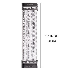 LeZakaa Silver Wrapping Paper Roll - Mini Roll - Floral/Bellflower/Plaid for Wedding, Bridal Shower, Birthday - 17 x 120 inches - 3 Rolls (42.5 sq.ft.ttl.)