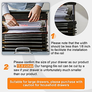 Epakh 4-Piece PVC Black Hanging File Folder Rails with 8 Clips, 1 x 0.75 x 0.75 Inches (Hooks), 15.75 x 0.59 x 0.13 Inches (Rails), Office, Home Use