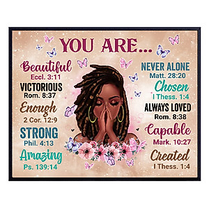 African American Wall Art - Christian Gifts for Women, African Americans, Black women - Inspiration Black Art - spiritual Scripture Christian Wall Decor- Black Girl Magic Poster - Bible Verse Wall Art