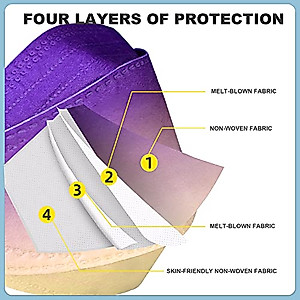 Sheal Individually Packaged Disposable 4 Ply 50PCS 5-Colors Gradient Face Masks with Colorful Elastic Earloops for Adult