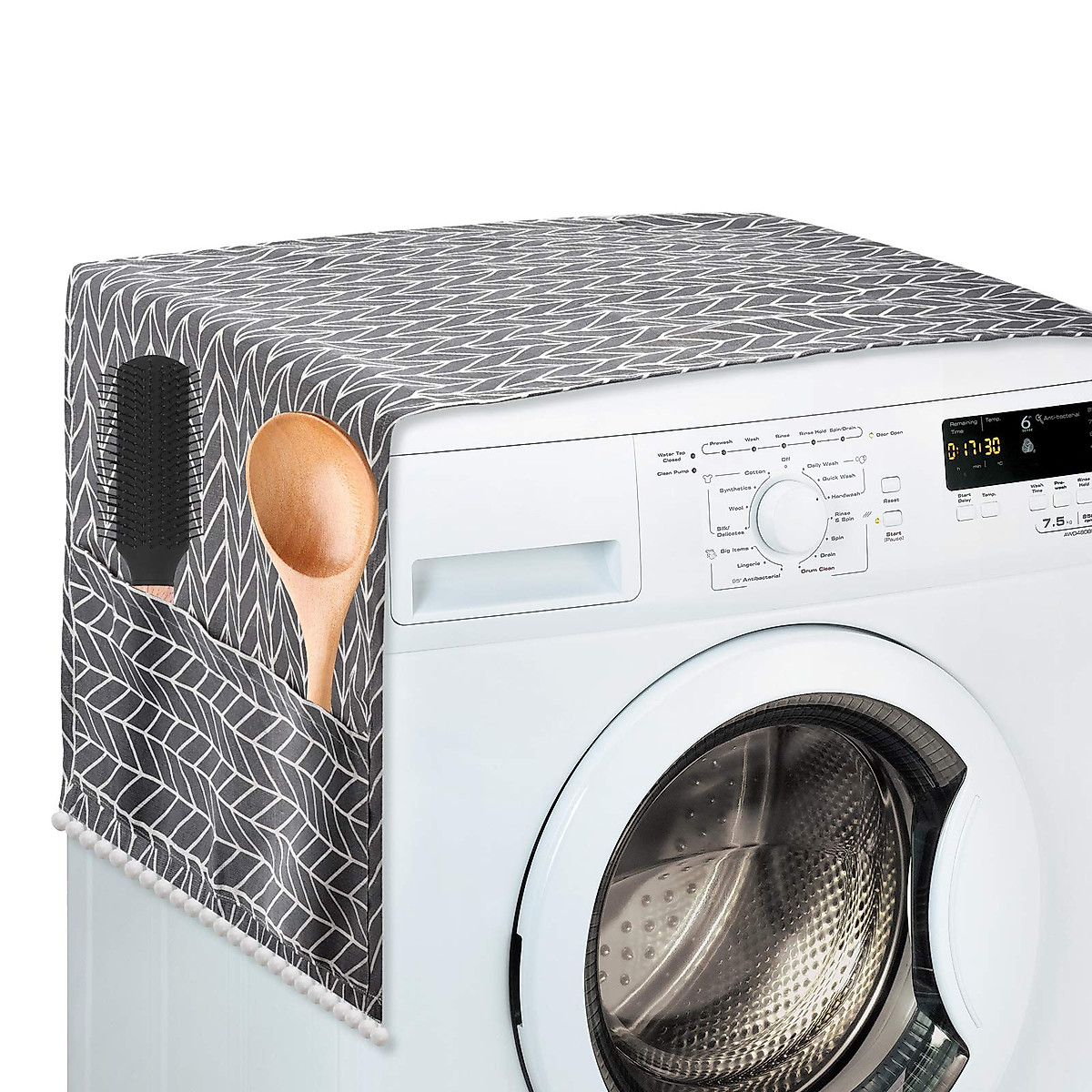 LOYIFE Washing Machine Top Covers, Refrigerator Dust Cover, Washer And Dryer Top Cover Front Load, With 4 Storage Bags, Grey, 51*21.5 in