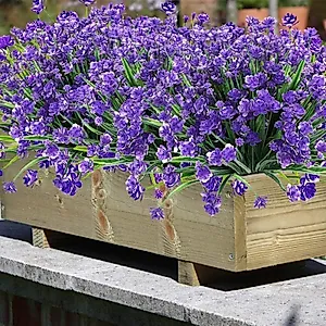 Molioon 8 Bundles Artificial Flowers Outdoor UV Resistant No Fade Faux Plastic Plants Fake Shruns for Garden Porch Home Wedding Window Decor (Purple-1)