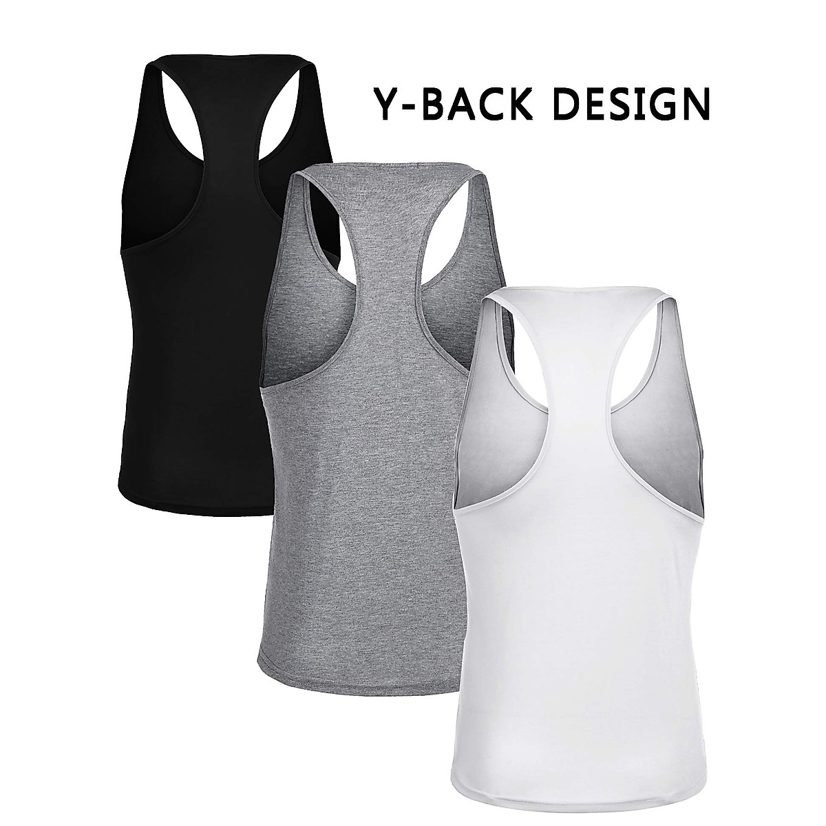 COOFANDY Men's 3-Pack Y-Back Gym Tank Tops Fitness Bodybuilding Tees