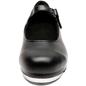 NLeahershoe Slide Buckle Leather Tap Shoes Dancing Shoes for Women,Ladies,Girls, Black (10.5 B(M) US)