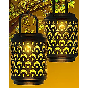 Solar Lanterns Hanging Outdoor Solar Lights with Handle,Waterproof Decorative Garden Light Metal Warm White Landscape Lighting for Garden Patio Courtyard Lawn for Yard Tree Fence Brown