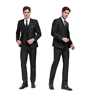 Men Suits 3 Pieces Set Slim Fit Prom Suit Tuxedo Business Formal Suit Wedding Suit Jacket Vest and Pant Suits Black XL
