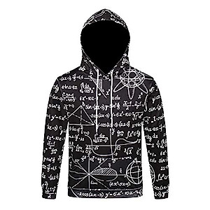 Cool Hoodies for Men, Thenlian Mens Autumn Winter 3D Math Formula Printing Long Sleeve Sweatershirt Top Blouse(Black, XL)