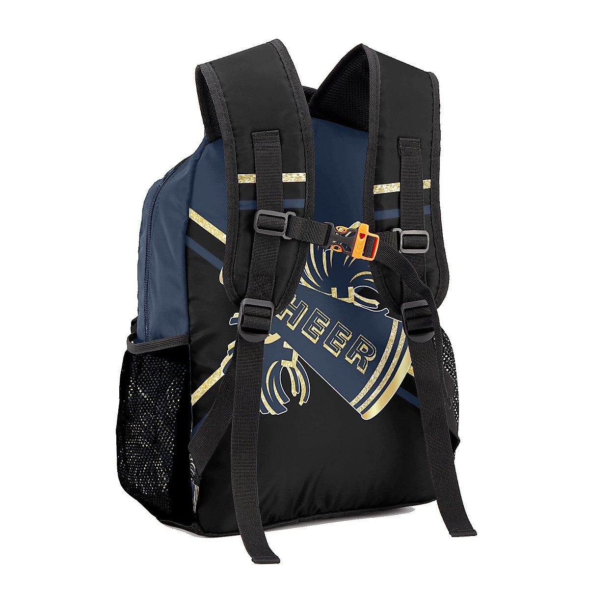 BigBigift Personalized Cheer Navy Black Cheerleaders Multifuction Backpack with Name Text for Women Men Gift, 12.2(L)x5.9(W)x16.5(H)inch