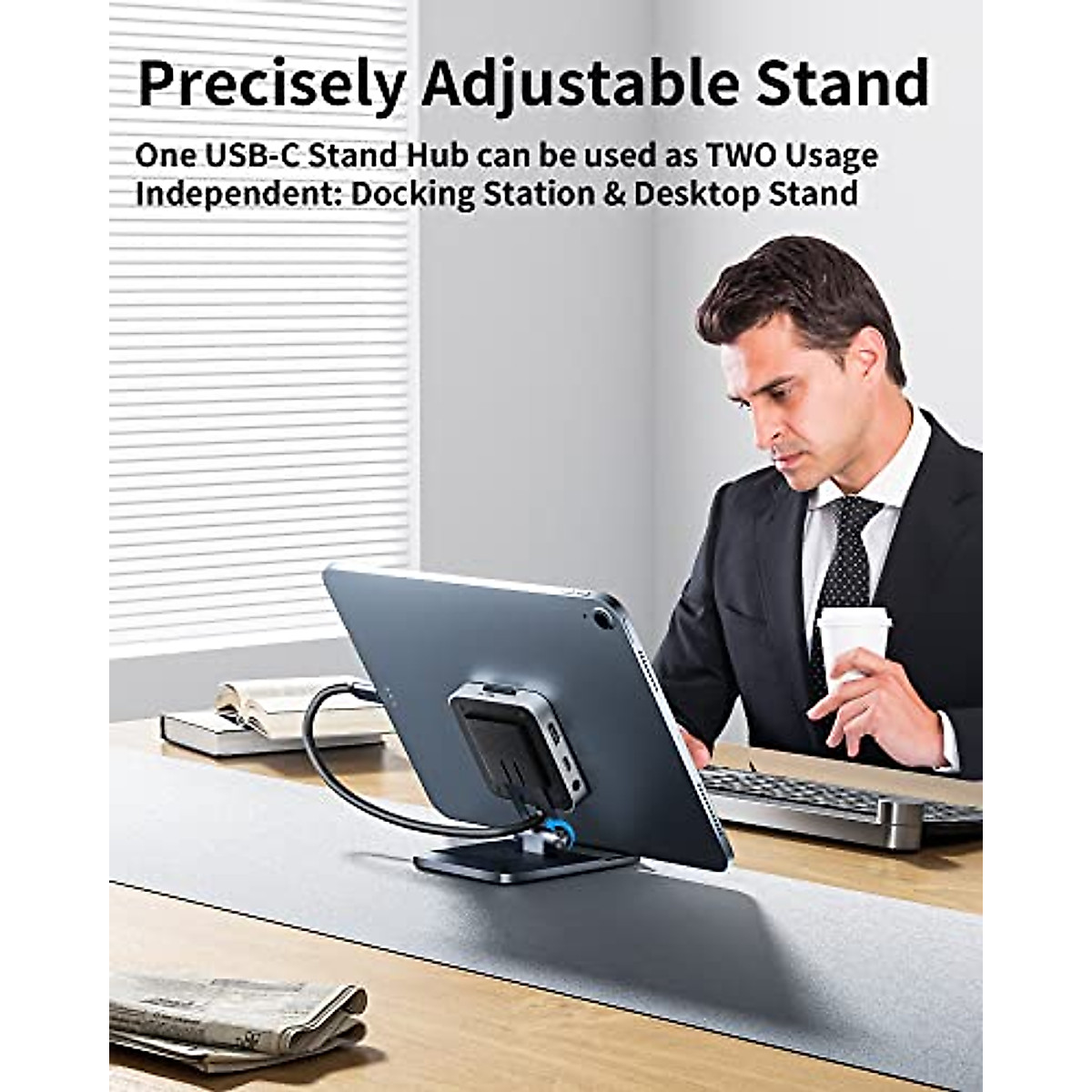 BYEASY USB C Hub Stand Holder, 7 in 1 Docking Station Adapter with 4K HDMI, 60W PD Charging, TF/SD Card Reader, USB 3.0 and 3.5mm Audio Jack for iPad Pro 2018 2020 2021, iPad Air 4th