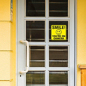 Smile You're On Camera Sign Stickers 6 Pack - 6 x 6 Inches- 4 Mil Vinyl - Laminated for Ultimate UV, Weather, Scratch, Water and Fade Resistance - Easy To Stick - Use for CCTV Security Camera