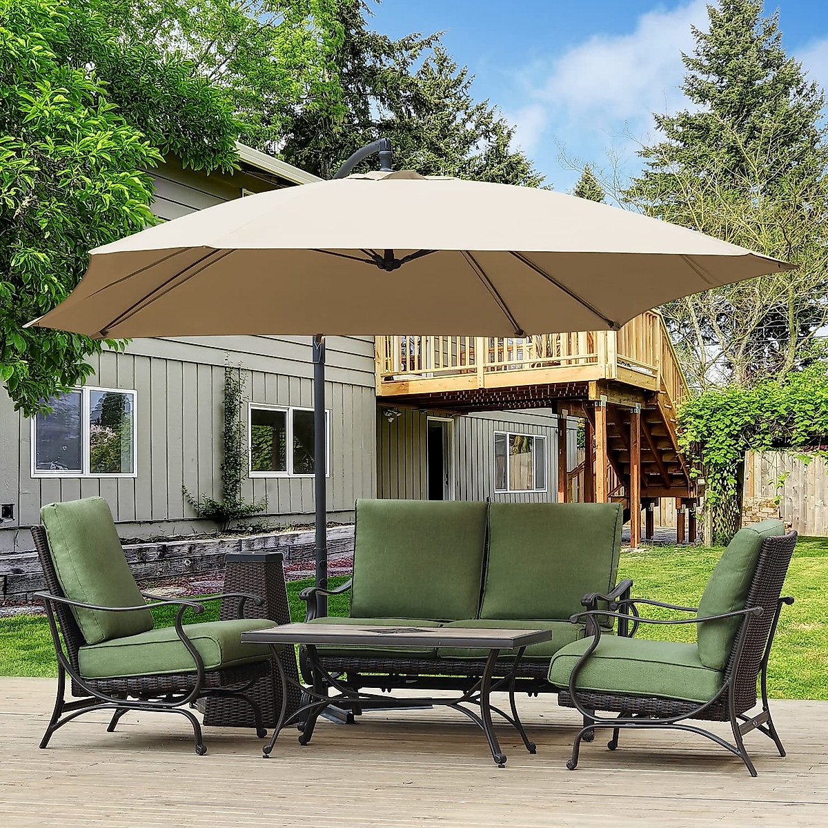 Aoodor Offset Square Patio Umbrella 8.7‘ Cantilever Hanging Market Umbrella Water Resistant UV Protection Brown- Base Not Included