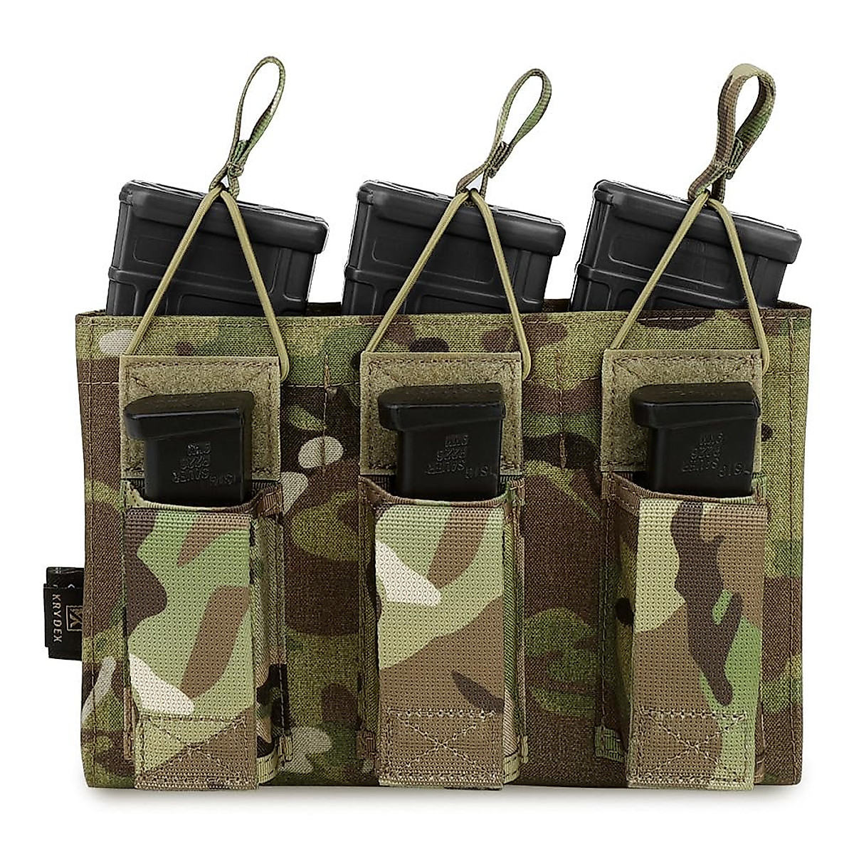 KRYDEX Triple Open-Top Mag Pouch for 5.56 .223 Magazine with 1911 HK45 Glock Pistol Mag Pouch (MC)
