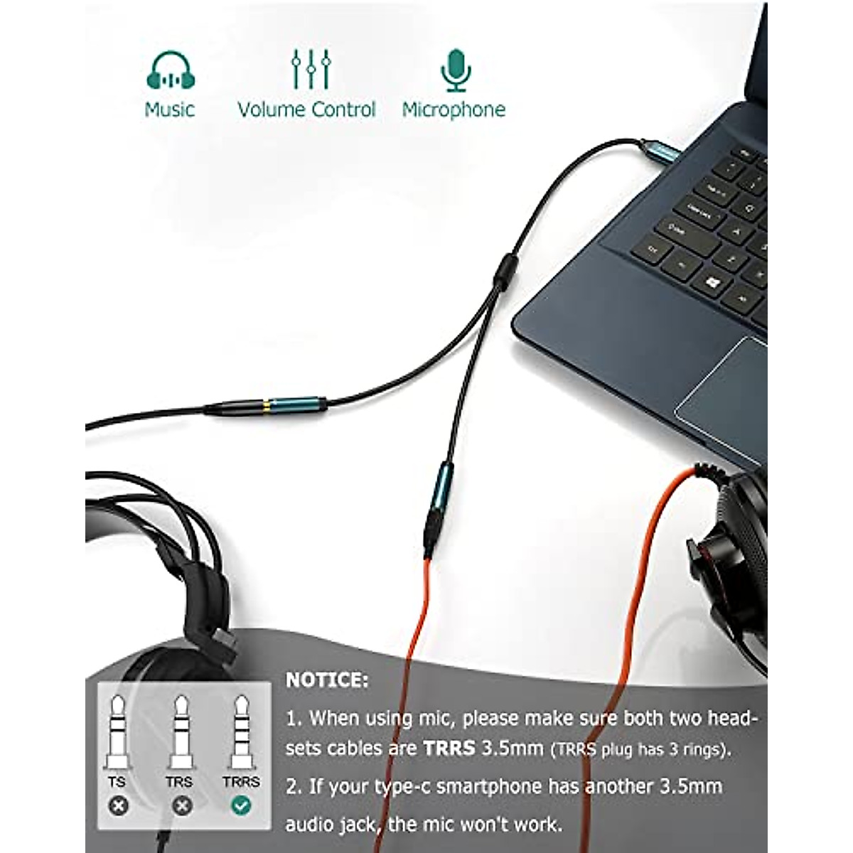 LOKUKA USB C to Dual 3.5mm Female Headphone Splitter, Type C to AUX TRRS 2-in-1 Audio Adapter with Hi-Res DAC Chip, for USB-C Smartphone, Laptop, Pad to Two Headphones, Speakers, TRRS Microphones
