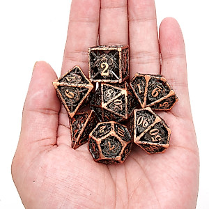 Hollow Metal DND Game Dice Set Shield and Dragon Sword，with Metal Gift case for Dungeons and Dragons RPG MTG Table Games D&D Pathfinder Shadowrun and Math Teaching (Ancient Copper)
