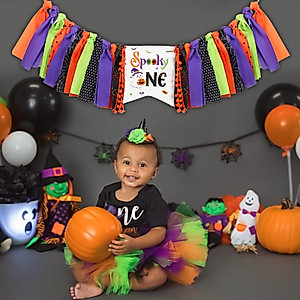 Halloween 1st Birthday High Chair Banner Girl Boy - Spooky One Banner Orange Purple Green Black Halloween Theme First Birthday Party Decorations, Pumpkin Spider Ghost Garland for Baby 1st Birthday
