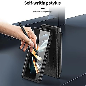 CCSmall for Samsung Galaxy Z Fold 5 5G Case with Screen Protector, S Pen Slot & Stylus Hinge Design Fine Leather Protective Phone Case with Kickstand Casefor Galaxy Z Fold5, Black