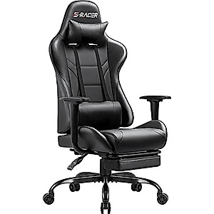 Homall Gaming , Massage, Computer, Office Ergonomic Desk chair with Footrest Racing Executive Swivel chair Adjustable Rolling Task chair (Black)