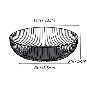7UYUU Metal Wire Countertop Fruit Bowl Basket Holder for Kitchen | Black Modern Home Storage Decor Stand - 11 Inch (Round C)