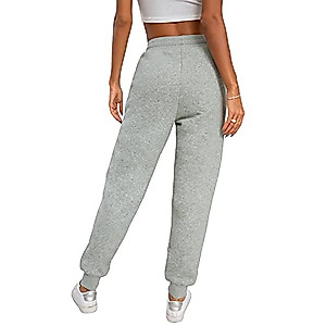 REORIA Women's Winter Warm Pants Thick Sherpa Lined Athletic Jogger Drawstring Fleece Lined Sweatpants with Pockets Light Grey Small