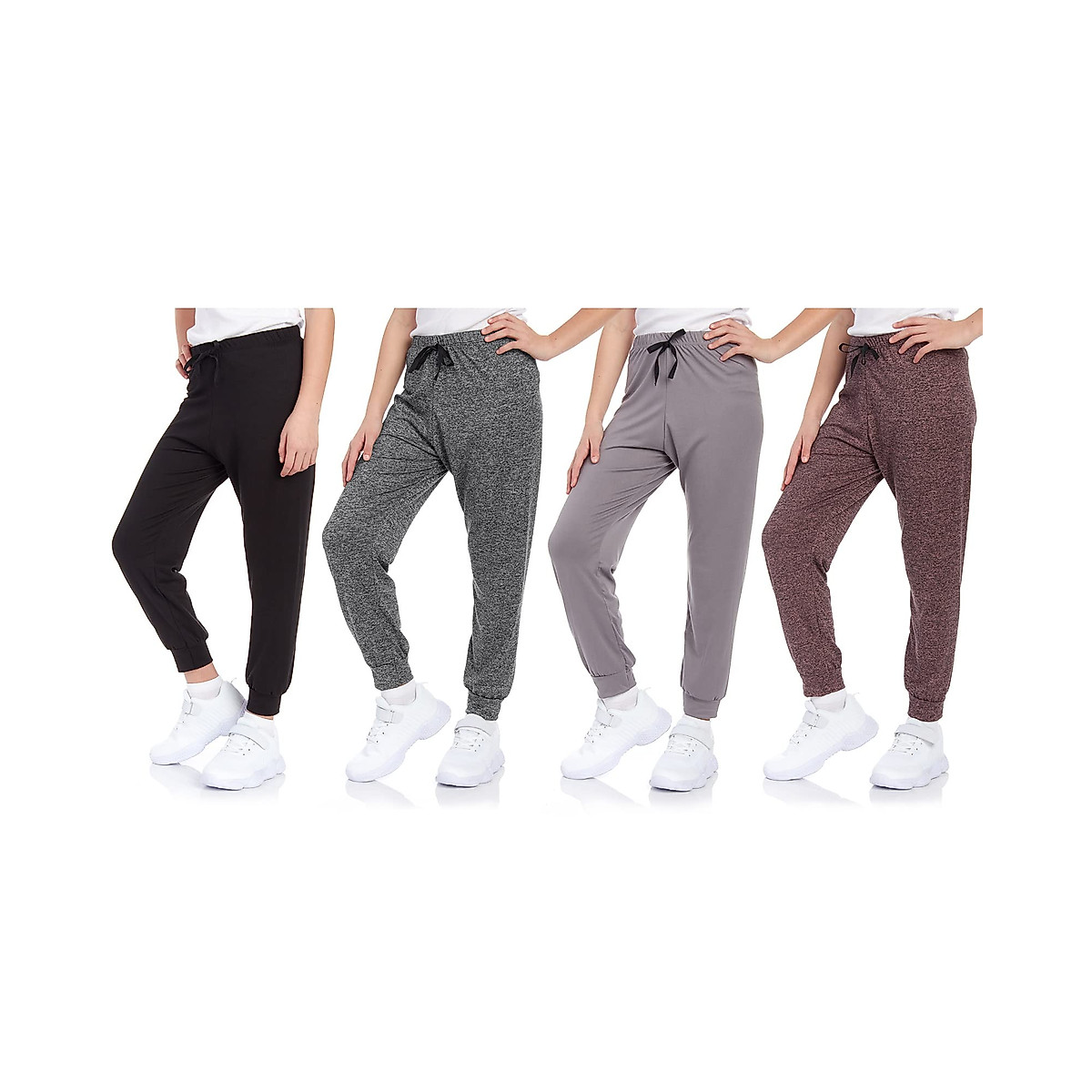 Sweet Hearts Girls' Sweatpants - 4 Pack Super Soft Athletic Performance Jogger Pants: Made in USA (7-16) , Size 10-12, Black/Grey/Charcoal/Pink Space-dye