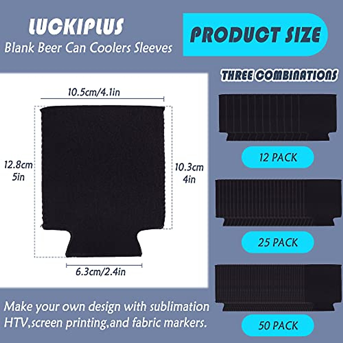 LUCKIPLUS Black Beer Can Coolers Neoprene Can Sleeves Collapsible Insulated Coolers Bulk 12 Packs, 25 Packs (50, Black)