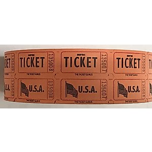 "USA Flag" Raffle Tickets 2000 per Roll 50/50 (Orange)
