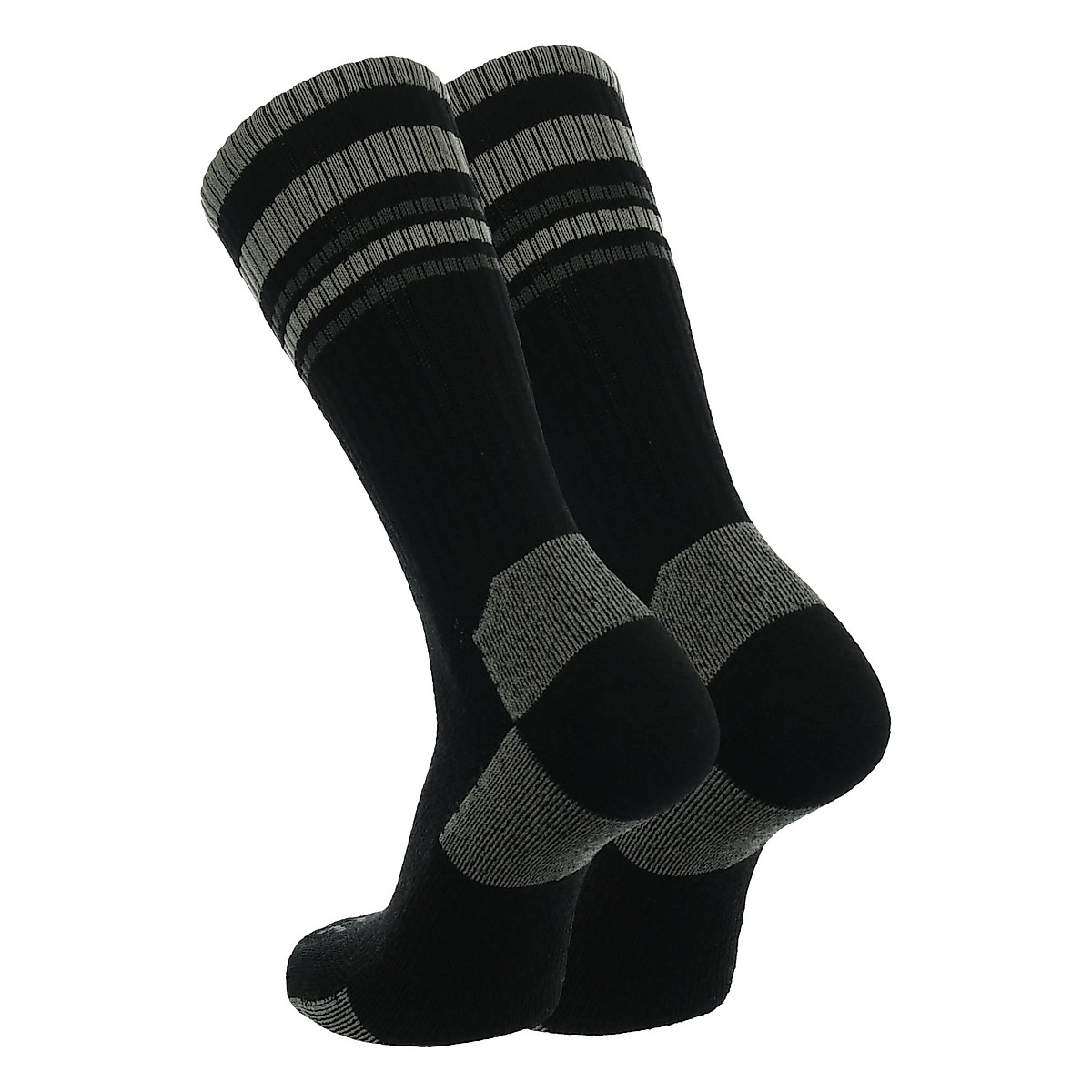 TCK Merino Wool Striped Crew Socks (Black/Grey, Medium)