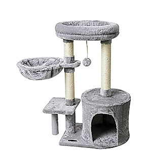 KIYUMI Cat Tree Cat Tower Condo with Sisal Scratching Post for Indoor Cats Cat Tree Cat Furniture with Hammock Perch and Kitten Ball Toys, Multi-Level Pet Activity Center