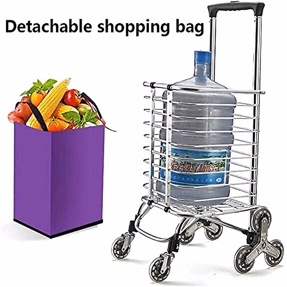 Shopping Trolley on Wheels Portable Shopping Cart,Small Pull Cart Folding Hand Cart Stroller Climbing Stairs Trolley Truck 8 Wheels Adjustable Lucar