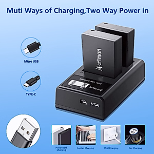 Artman NP-W126 NP-W126S Battery and LCD Dual Charger for Fujifilm X100V, X100VI, X100F, X-T100, X-T200, X-T1, X-T2, X-T3, X-T10, X-T20, X-T30 II, X-S10, X-A5, X-A10, X-E4, X-Pro2, X-Pro3 (2-Pack)