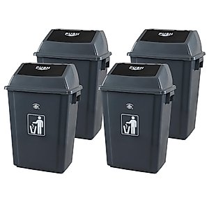 Parlynies 4 Packs Kitchen Garbage Can with Swing Lid, 13 Gallon Plastic Swing Top Trash Can, Gray