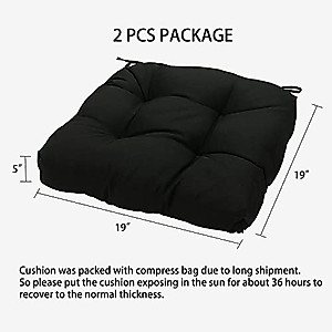 Magpie Fabrics Patio Tufted Seat Cushions 19"x19" with Ties, 2 Pack, U-Shape Waterproof Outdoor/Indoor Chair Pads for Garden Dining Office, Tatami Floor Pillow Meditation(Black Solid)