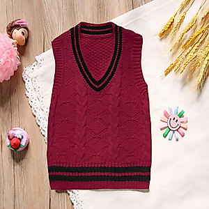 MSTOZE Baby Boys Sweater Vest, School Uniform Sweater Pullover Top V-Neck Knit Cotton Kids Vest for 6M-4T Toddler Girls (Red)
