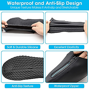 Silicone Shoe Cover Waterproof, Reusable Boot Shoes Covers with Zipper,Non Slip Rain Snow Bowling Travel Indoor Outdoor Overshoe Rubber Protectors for Men Women Kids Protection Galoshes-1 Pair-Black,L