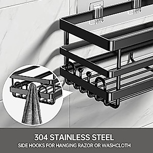 WeeProp 3 Pack Shower Caddy, Bathroom Shower Organizer with Soap Holder, 16 Hooks, Adhesive Shower Shelf for Inside Shower with High Fence, Rustproof Stainless Steel Shower Storage Rack(Black)