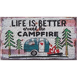 OCCdesign Durable Burlap Camper Rug Mat -Welcome to Our Camper The Friendship is Free Tree -Decorative Camp Doormat for Motorhomes,RV Camping -27.5X17 inches