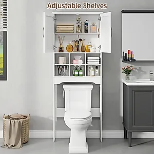 Befrases Over The Toilet Storage Cabinet with 2 Doors Storage Cabinet, Bathroom Storage Cabinet with Adjustable Storage Compartments, Suitable for Bathroom, Laundry Room, Small Spaces, White