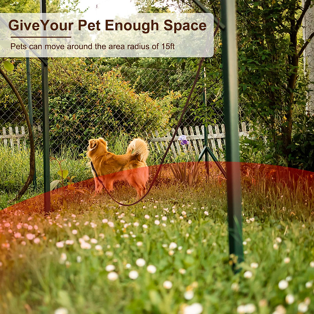 Wellbro 15ft Long Leather Dog Leash,Double Handle Dog Leash,Tieout for Yard, Camping, and Outdoors - Dog Run Cable for Total Control and Off-Leash Feel, Great for Large, Medium, Service Dogs