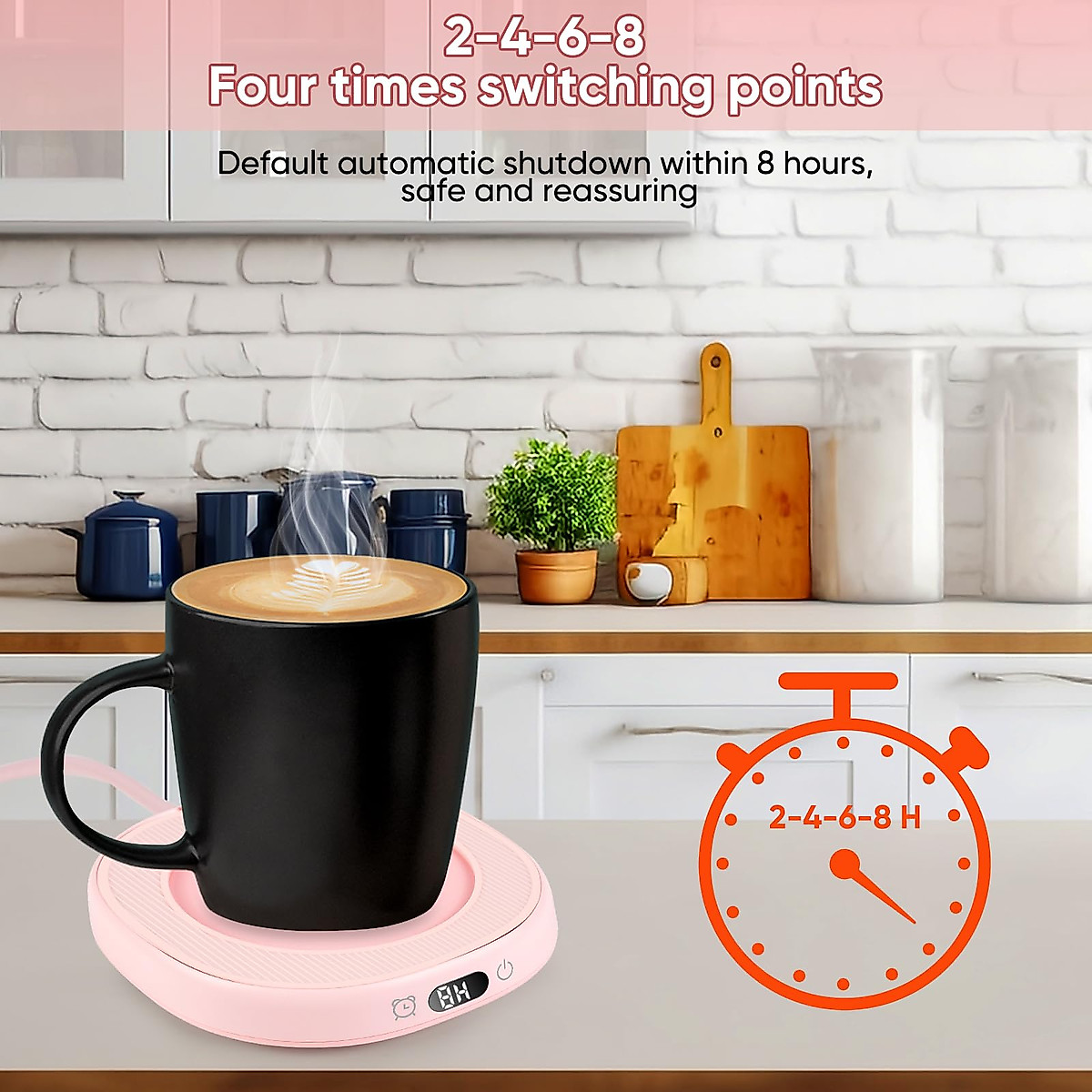 Coffee Mug Warmer, SAINSWIN Smart Coffee Cup Warmer for Desk with Settable Heat Preservation Time,Electric Beverage Warmer with TEM/TIME Display for Coffee, Milk, Tea and Hot Chocolate (Up to 149℉)