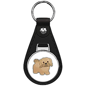 Havanese Dog Cartoon Keychain Black Premium Leather Key Chain with Key Ring