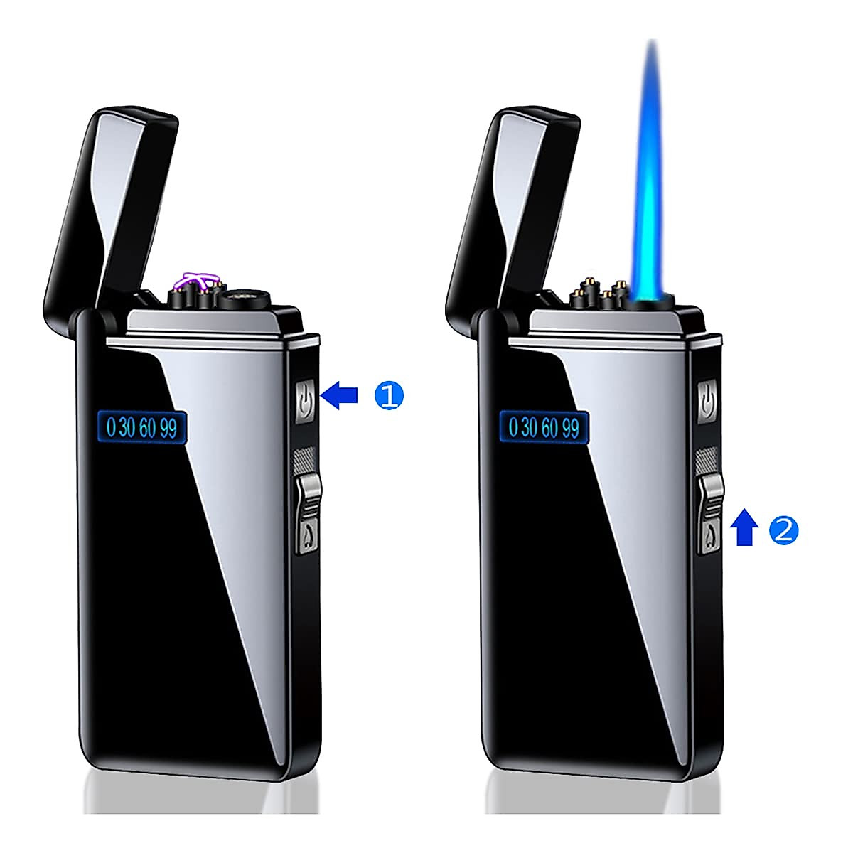 Electric Arc Lighter Jet Flame Torch Lighter Plasma Lighter 2 in1 USB Rechargeable Refillable Windproof Lighter for Candle Kitchen BBQ (Silver)