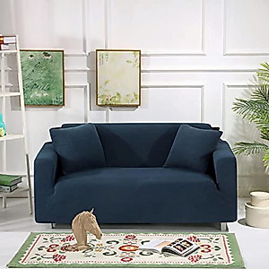IMYOGI High Stretch Sofa Covers Jacquard Stylish Sofa Cover Machine Washable Anti Slip Couch Covers Solid Color Sofa Slipcovers Sofa Cover for Living Room -Blue-4 Seater(235-300cm)