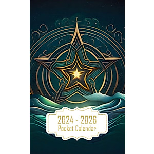 Pocket Calendar 2024-2026: Two-Year Monthly Planner for Purse , 36 Months from January 2024 to December 2026 | Celtic runic designs | Bright star above ocean waves