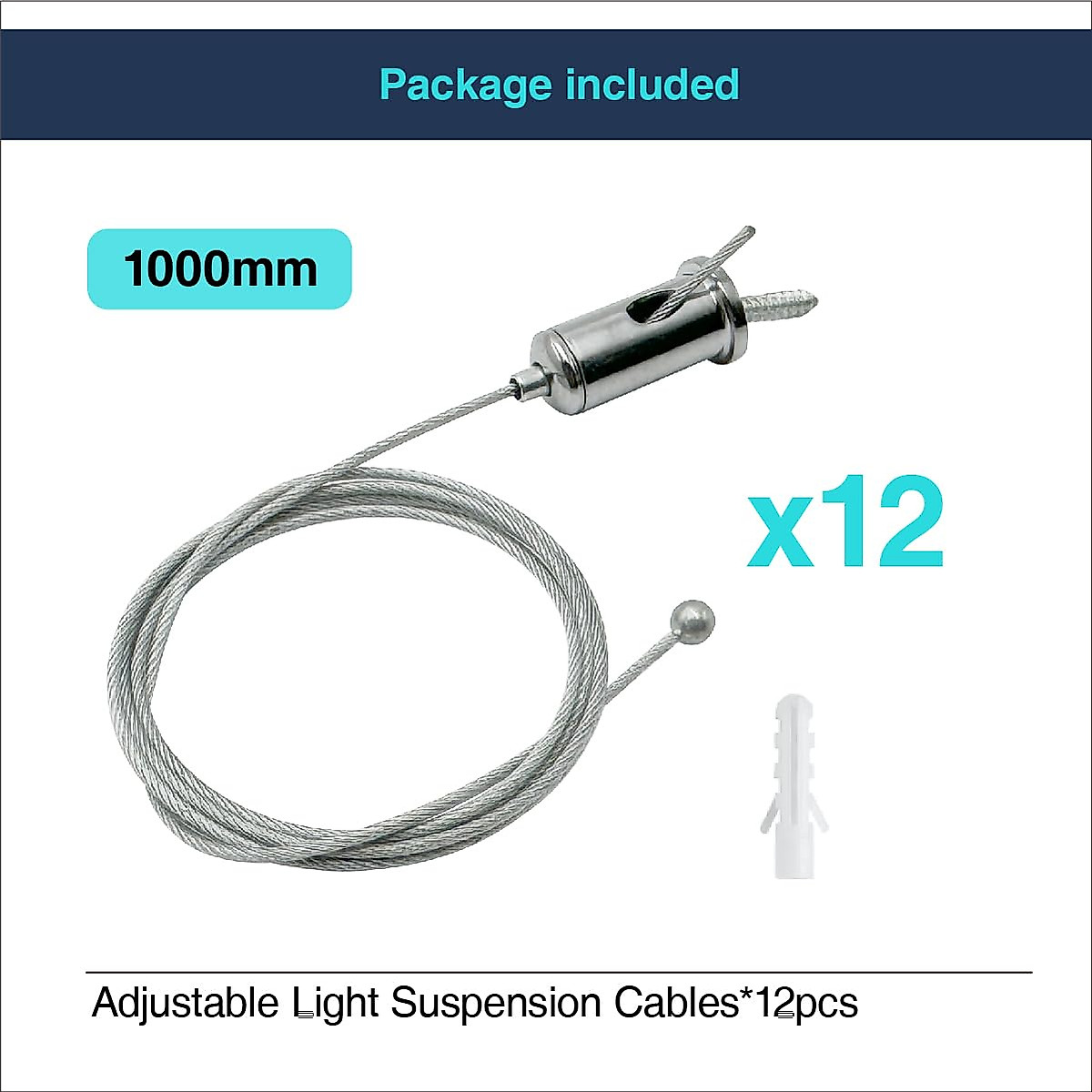12 Sets Hexagon Garage Light Suspension Cables Kit Steel Hanging Chains 3.28ft, Hex Honeycomb Light Connectors Pendant Light Wire Rope Cable Heavy Duty Chandelier Wire Adjustable (1m 12pcs)