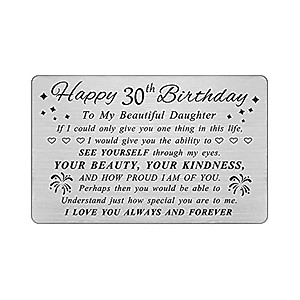 DEGASKEN Daughter 30th Birthday Card - Birthday Gifts for Sweet 30 Year Old Daughter - 30th Birthday Decorations for Women, Personalized Engraved Wallet card