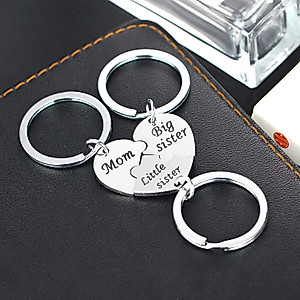 YEEQIN 3PCs/Set Mom Big Sister Little Sister Keychains Set Mother Daughters Matching Heart Pendant Jewley Set