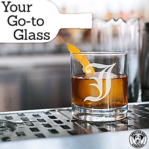 Etched Monogram 11oz Rocks Old Fashioned Lowball Glass for Whiskey Scotch Bourbon (Letter J) A-Z Personalized whiskey glasses, Engraved Whiskey glasses, Custom Initial Monogrammed Gifts for Men Him